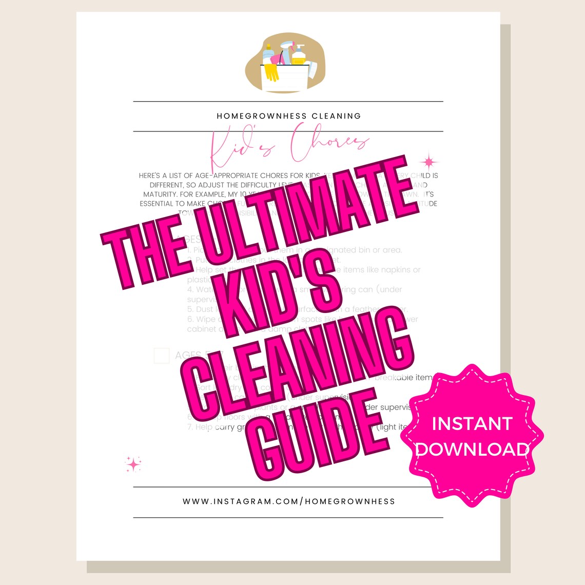Kid's Cleaning Checklist by Age | Allowance System | Chore Reward ...