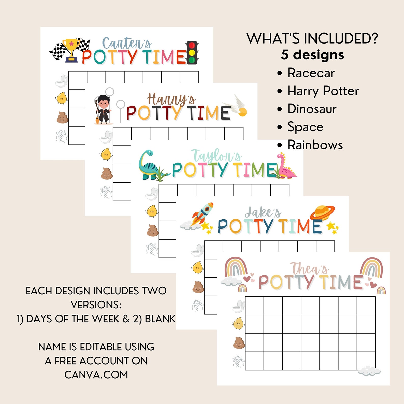 Toddler Racecar Potty Training Chart | 5 Designs! - Etsy