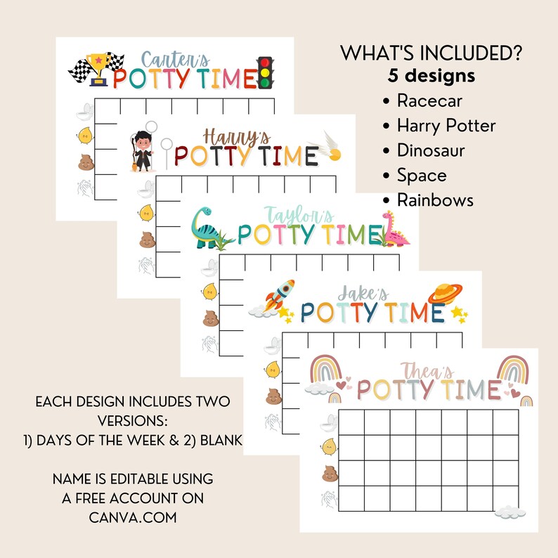 Toddler Racecar Potty Training Chart | 5 Designs! - Etsy