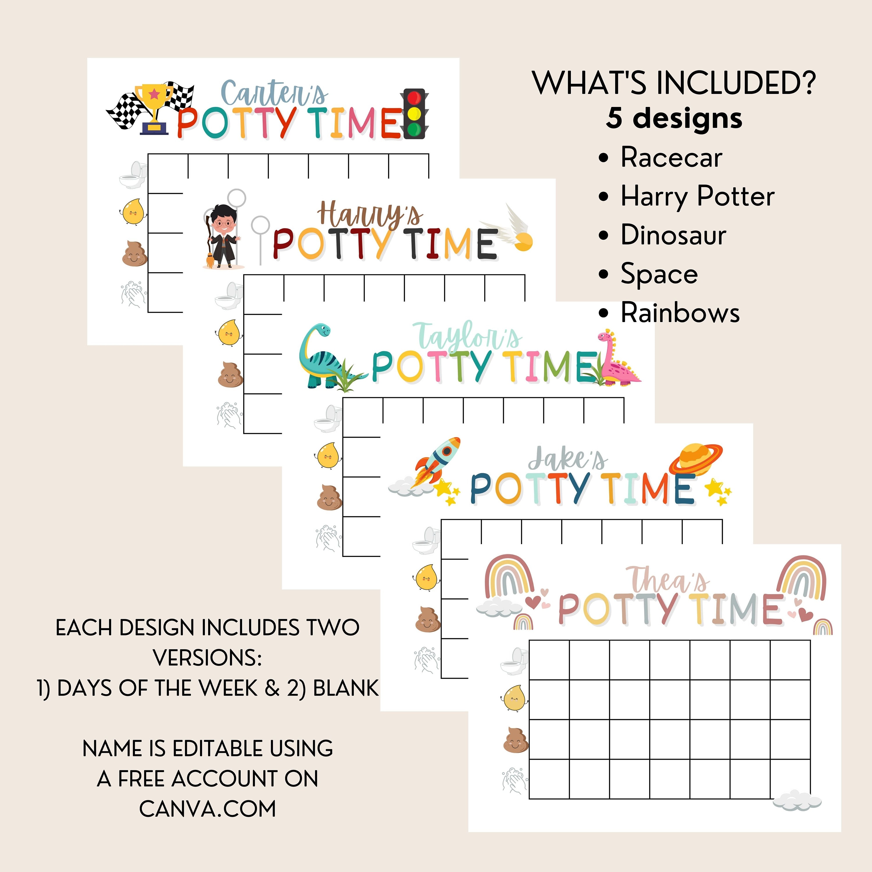 Toddler Racecar Potty Training Chart | 5 Designs! - Etsy