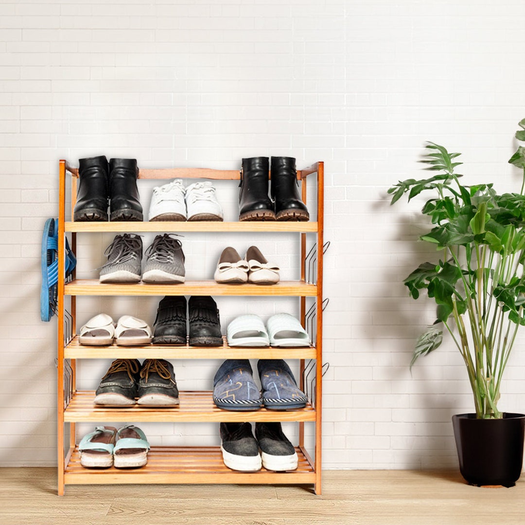 5 Tier Wooden Shoe Rack With Storage Cabinet Free Standing - Etsy