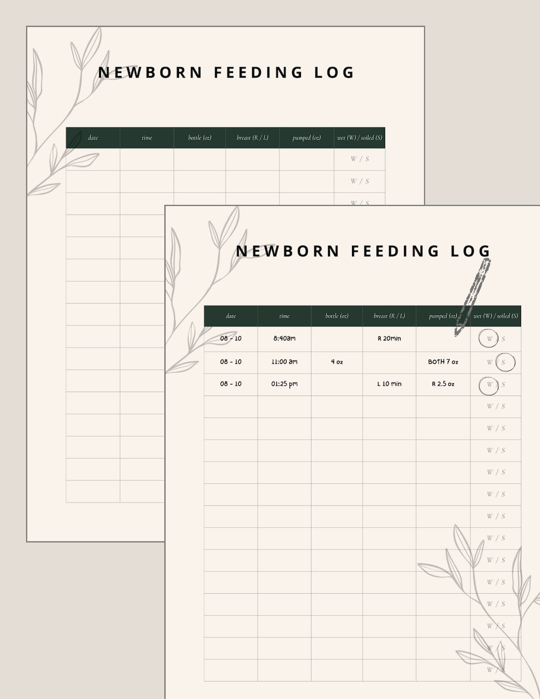 Infant Daily Log, Newborn Feeding, Digital Download, Printable, Letter ...