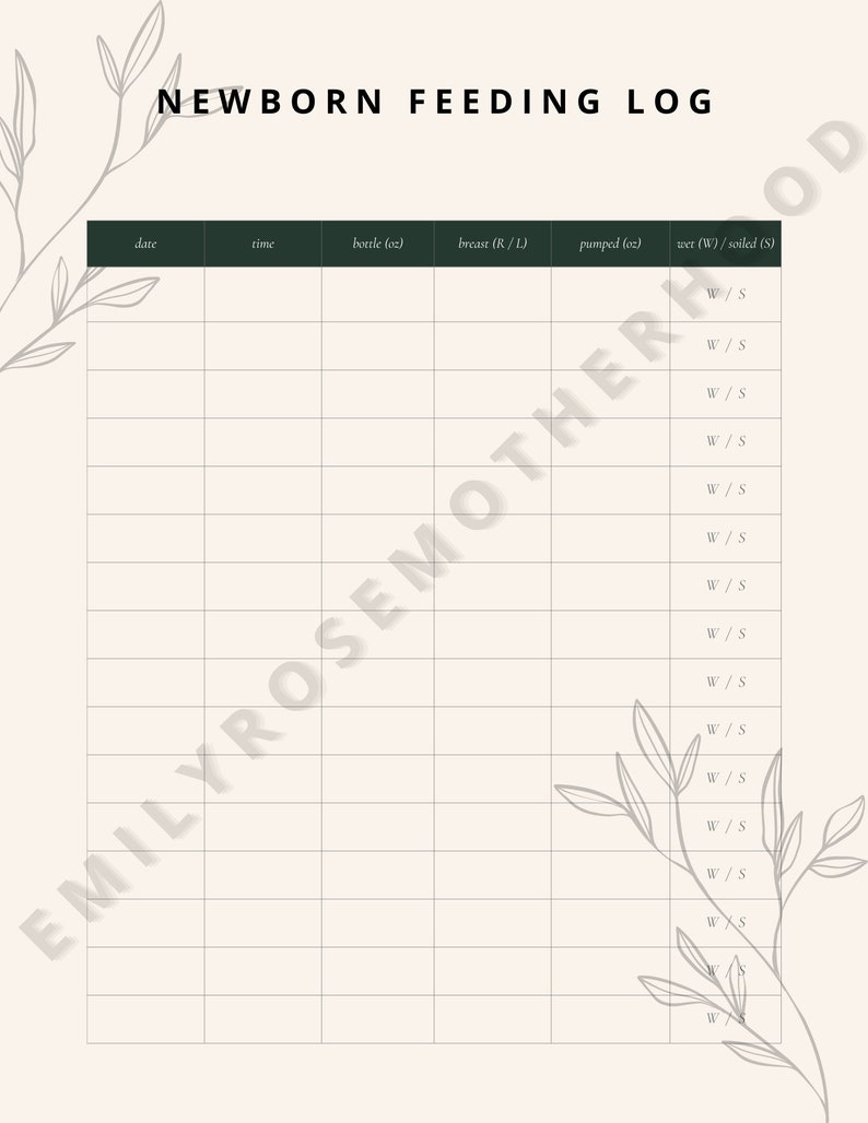 Infant Daily Log, Newborn Feeding, Digital Download, Printable, Letter ...