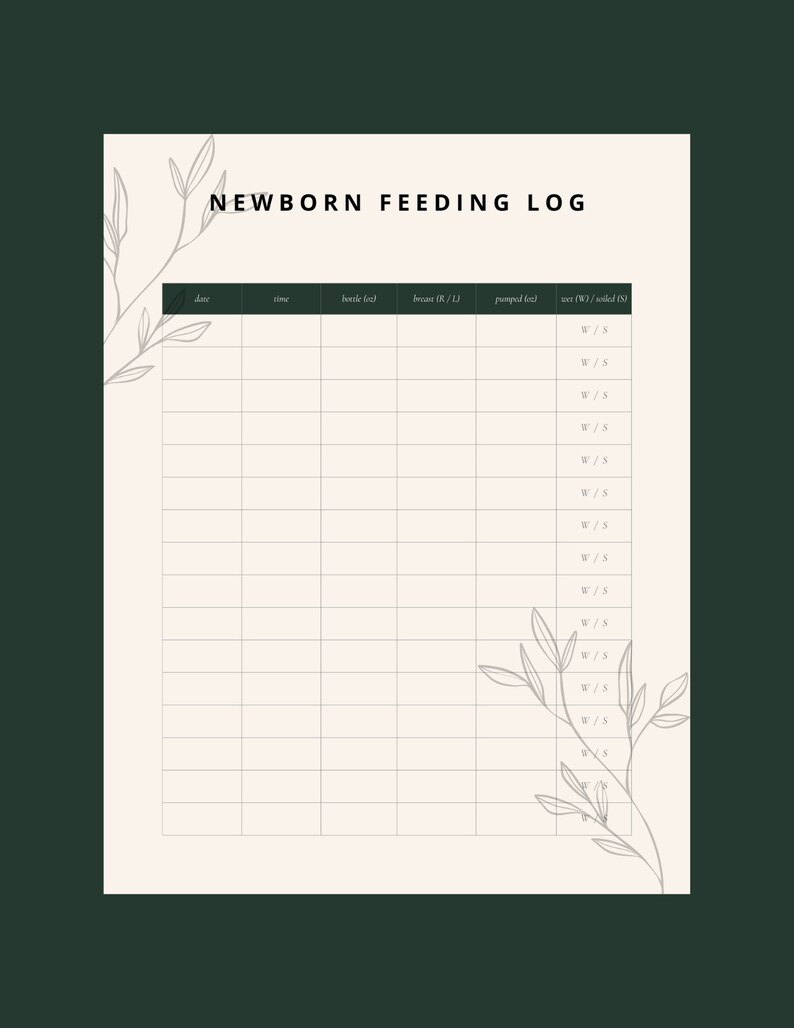 Newborn Feeding and Diapering Log Digital Download, Printable, Letter ...