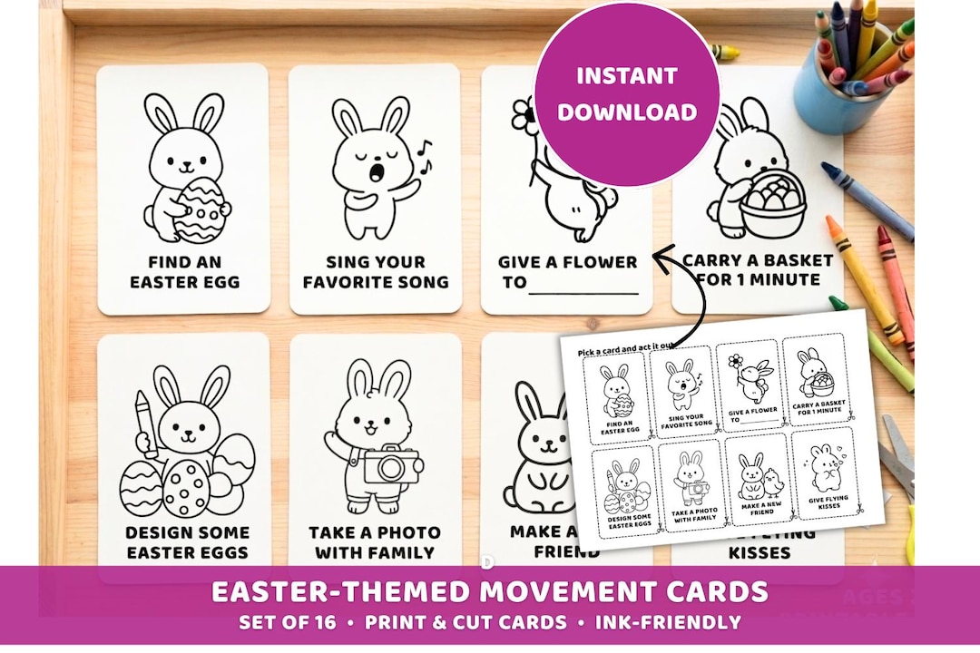 Easter Bunny Movement Cards, Gross Motor Activity, Preschool Brain ...