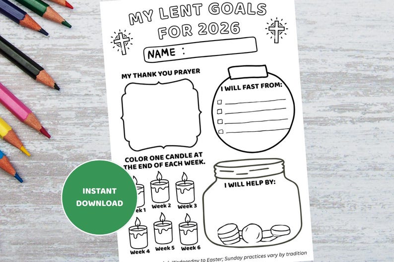 Lent Goals for Kids 2026 Printable, Catholic Lent Activity for Children ...