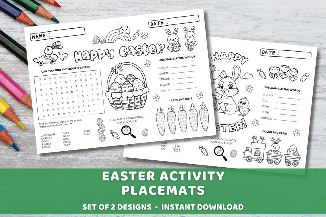 Easter Activity Placemat Printable Bundle, Set of 2 Designs W/ Easter ...