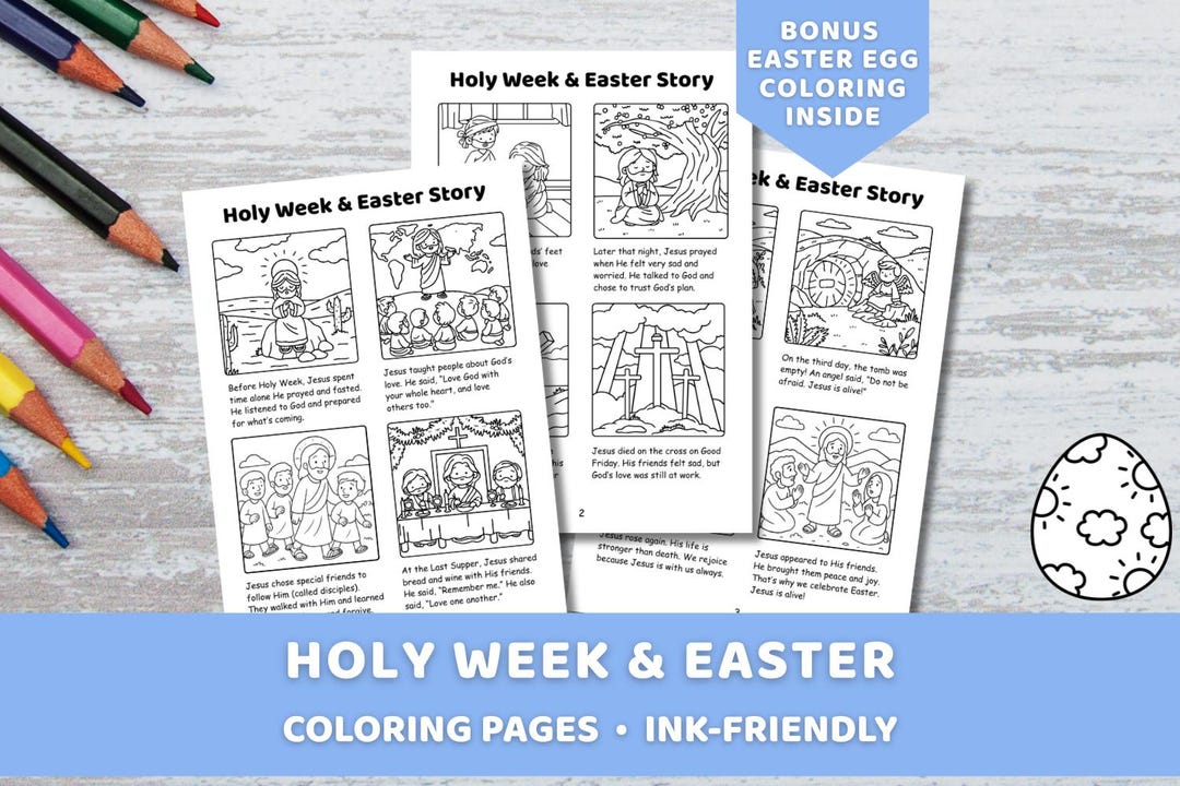 Holy Week & Easter Story Coloring Pages Bundle for Kids, Easter Eggs ...