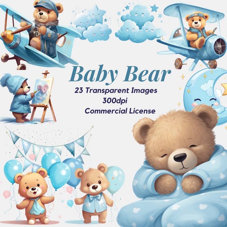 Watercolor Teddy Bear Clip Art Clipart Pack Baby Shower for a - Etsy