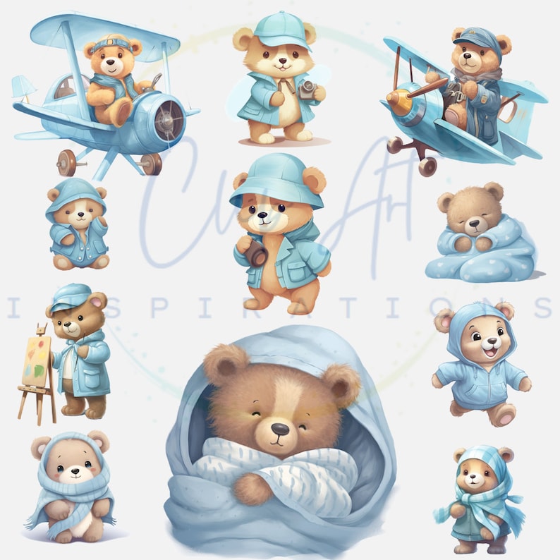 Watercolor Teddy Bear Clip Art Clipart Pack Baby Shower for a - Etsy