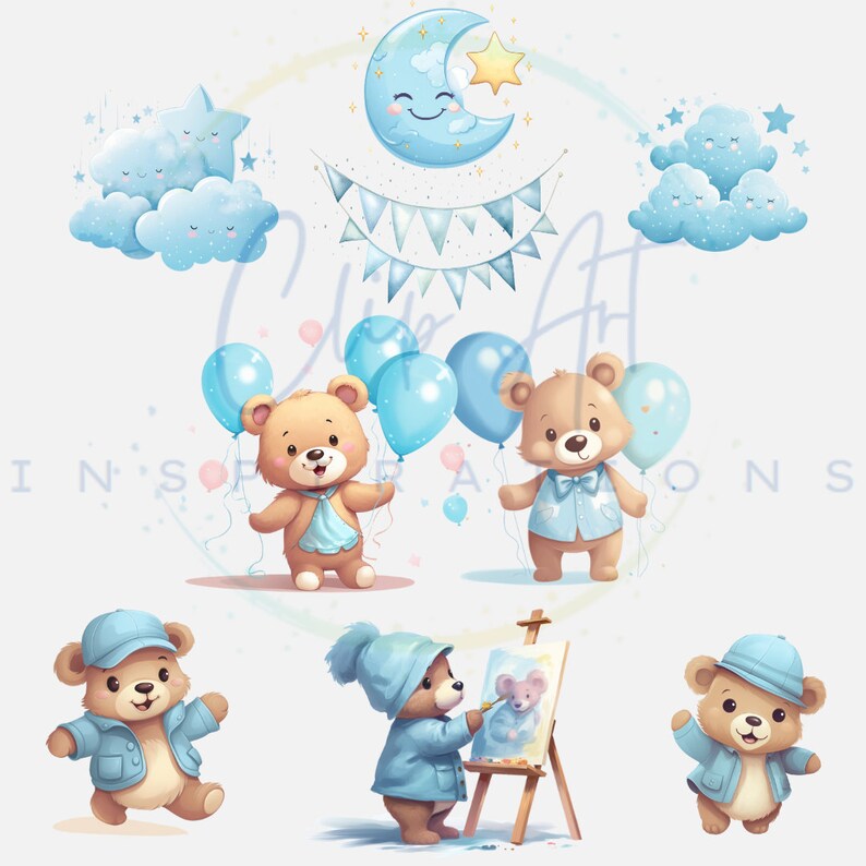 Watercolor Teddy Bear Clip Art Clipart Pack Baby Shower for a - Etsy