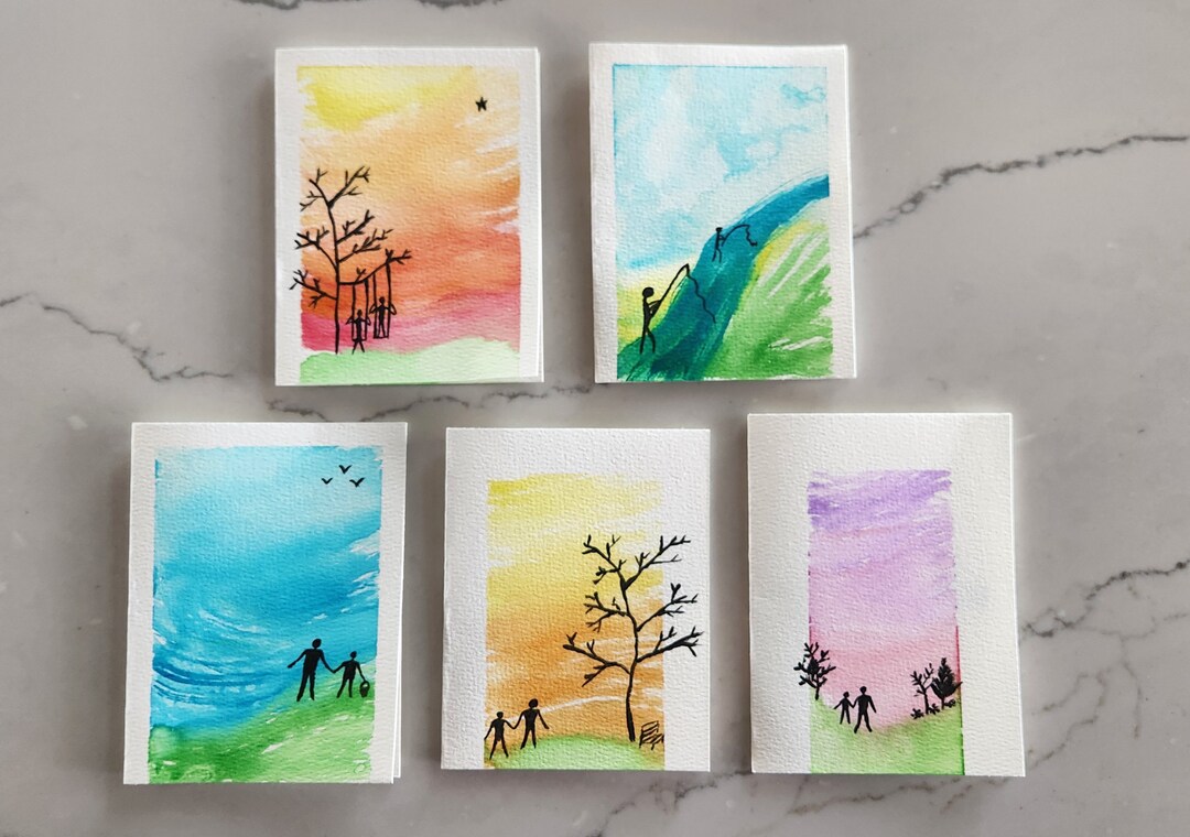 Hand Painted Set of 5 Blank Greeting Cards. the "together" Series. A ...