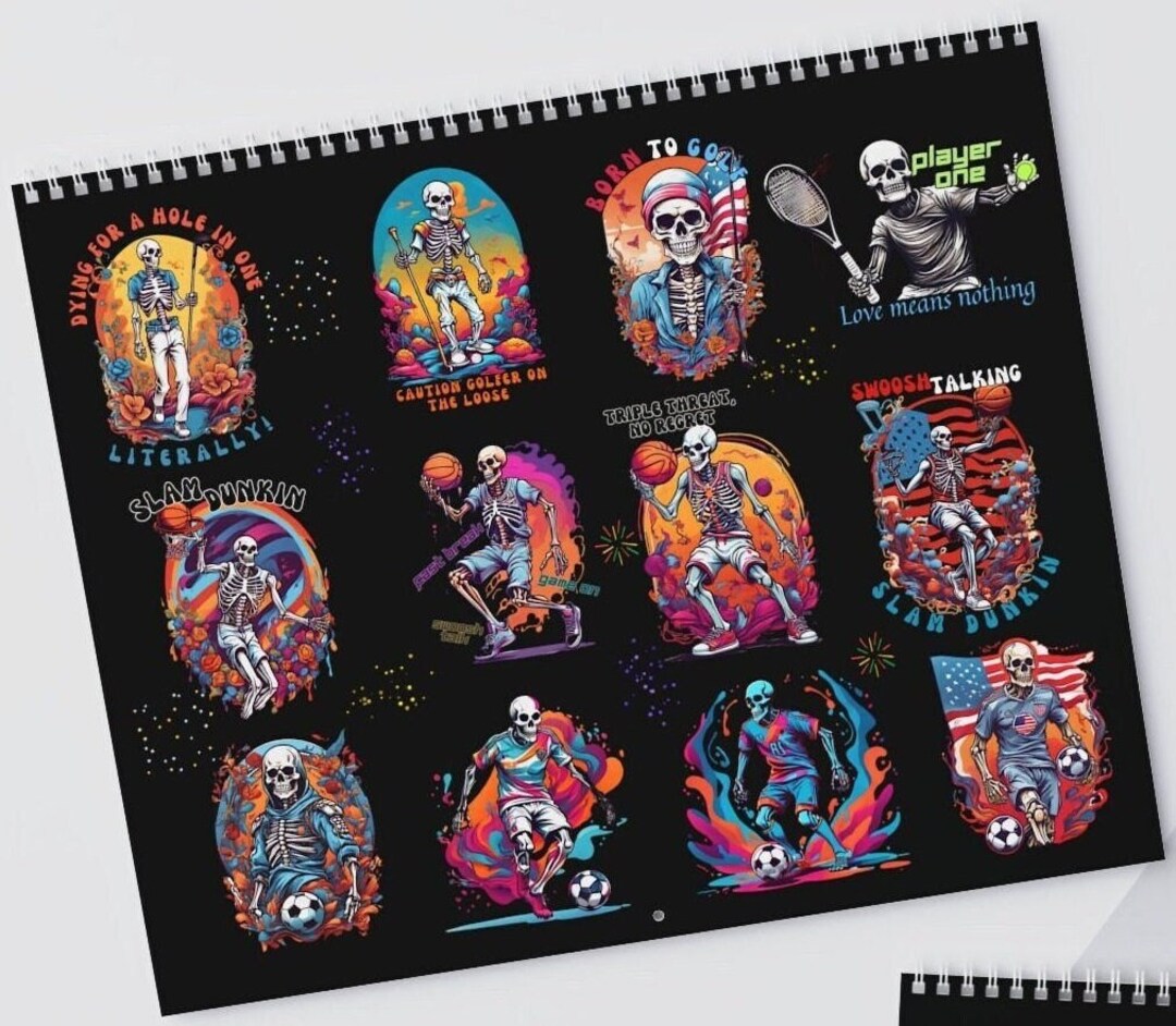 Sports Wall Calendars 2024 Skeleton Basketball Soccer Golf Tennis ...