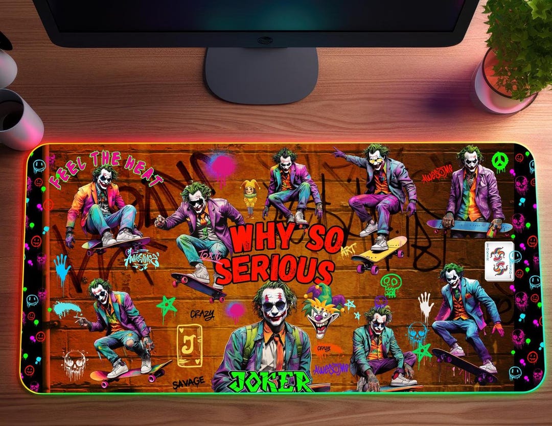 Joker Skateboard LED Lights Gamers Mouse Pad DC Joker Wall Art Birthday ...