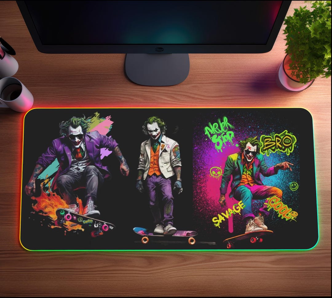 Birthday Skateboard Joker LED Lights Gamers Mouse Pad Joker Office Work ...