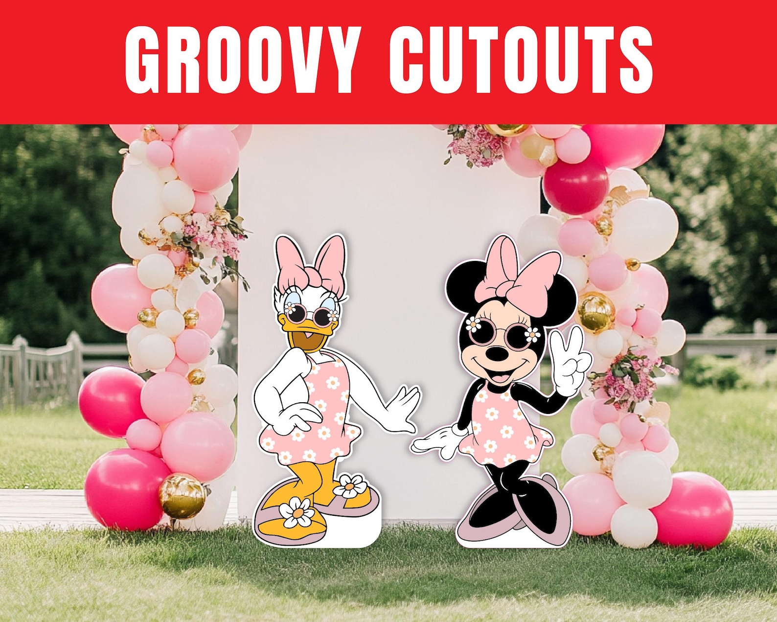 Groovy Minnie Cutouts, Minnie Mouse Birthday Party Props, Groovy Daisy ...
