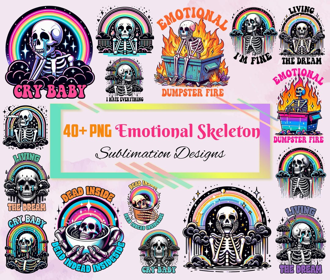 40 Files Emotional Skeleton PNG Bundle, Skeleton Png, Spooky PNG, Scary ...