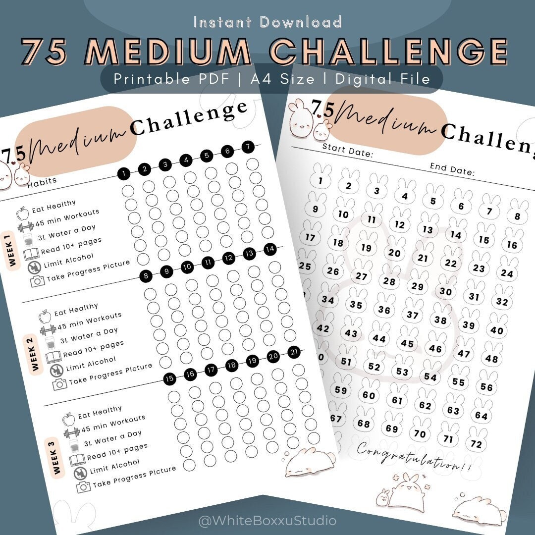 75 Medium Challenge Printables L 75 Medium Tracker L Daily 75 - Etsy