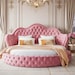 Round Pink Velvet Bed With Crystals – Luxury Tufted Upholstered Bed ...