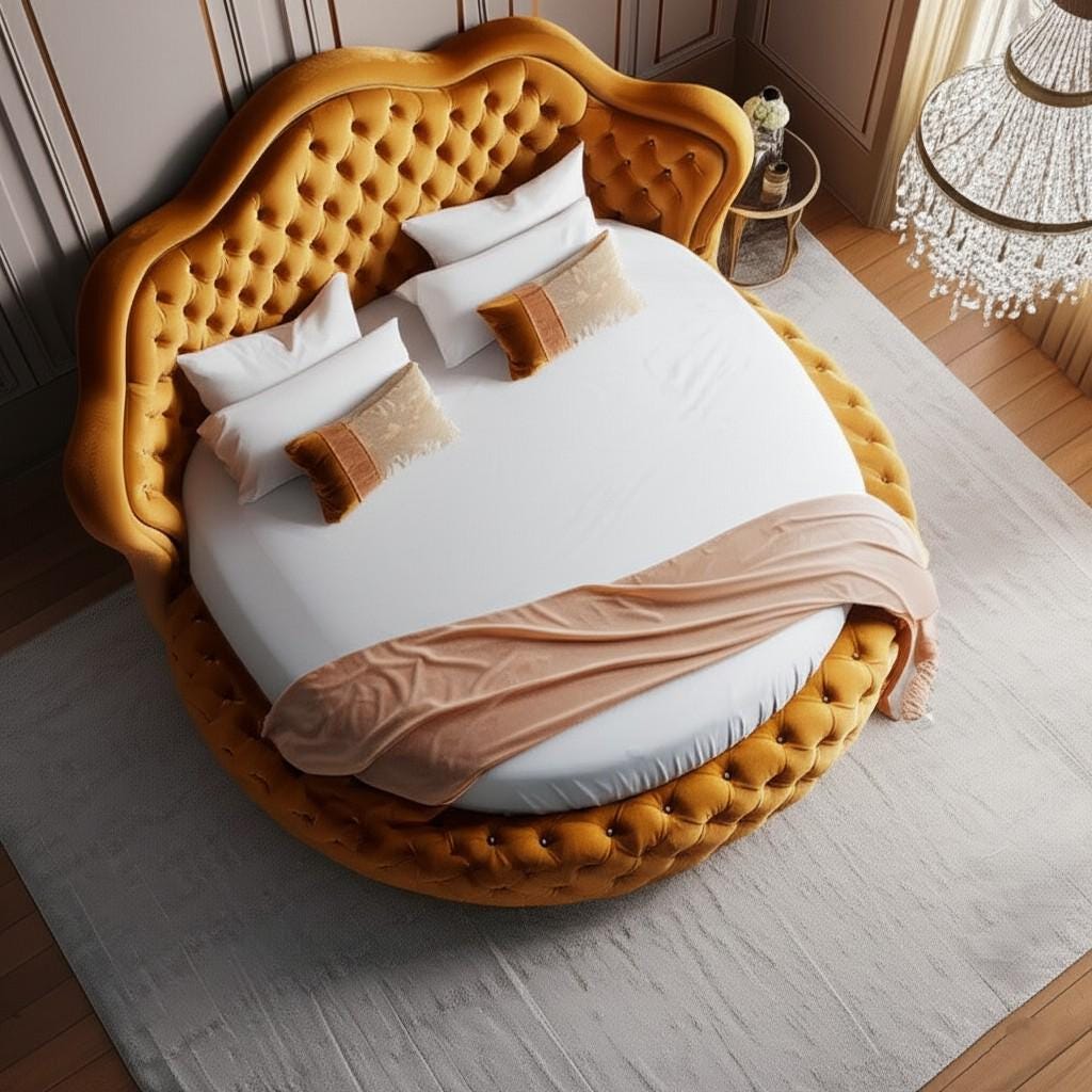 Round Chesterfield Velvet Bed With High Tufted Headboard – Custom ...