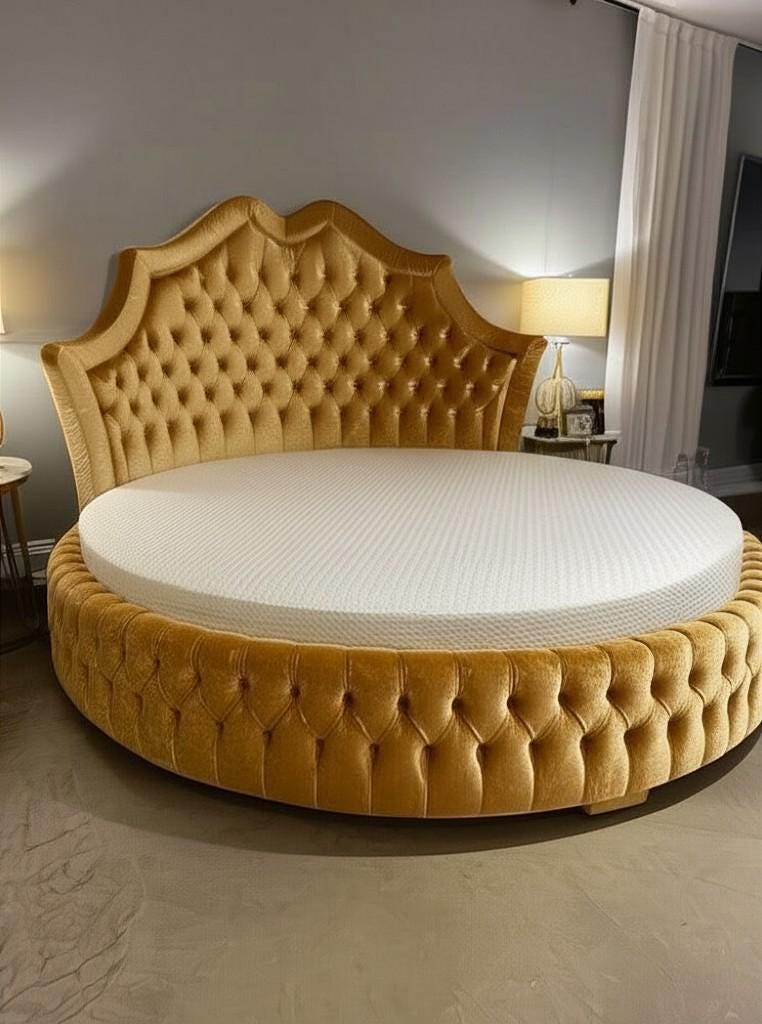 Chesterfield Round Velvet Bed –custom Blue Tufted Bed, Luxury ...