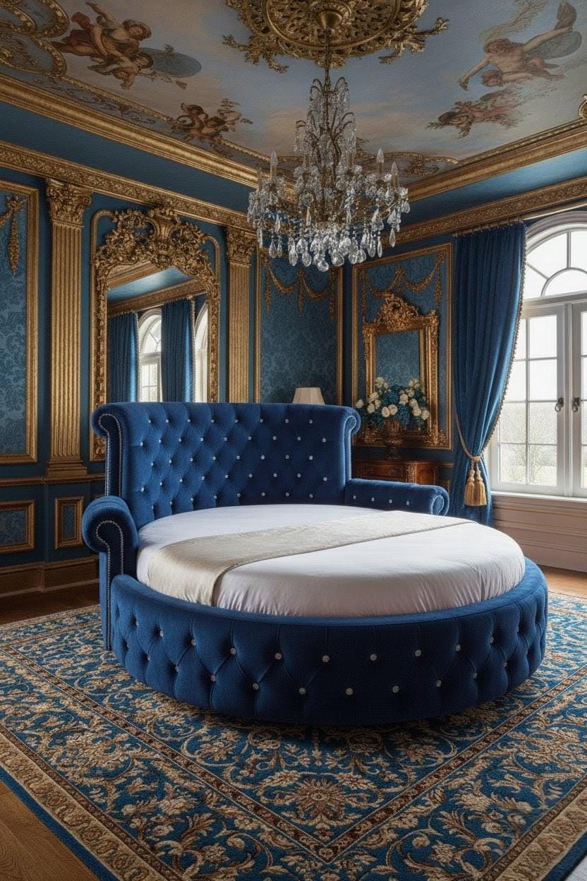 Round Bed With Tall Headboard | Custom Fabric Upholstery | Luxury ...