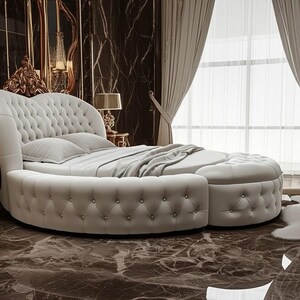 Luxury Round Bed With Tufted Headboard | Custom Size & Color | Designer ...
