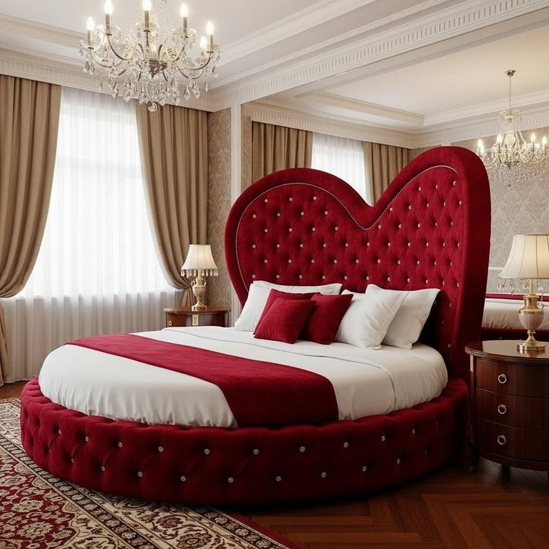 Luxury Heart Shape Velvet Bed | Round Designer Bed With Tufted ...