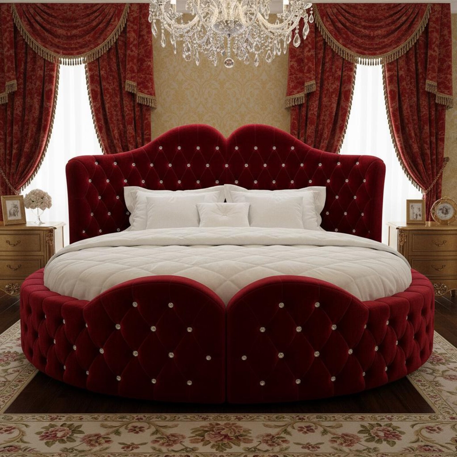 Red Round Bed • Custom Circle Bed • Luxury Velvet Bed • Modern ...
