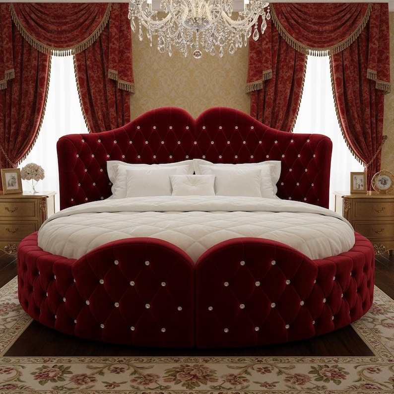 Red Round Bed • Custom Circle Bed • Luxury Velvet Bed • Modern ...