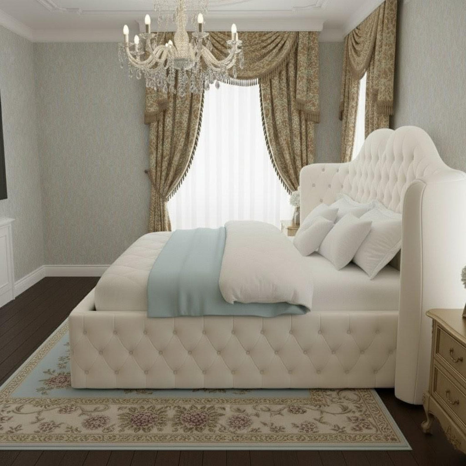 Luxury Tufted Upholstered Bed • Velvet Bed Frame • High Wingback ...