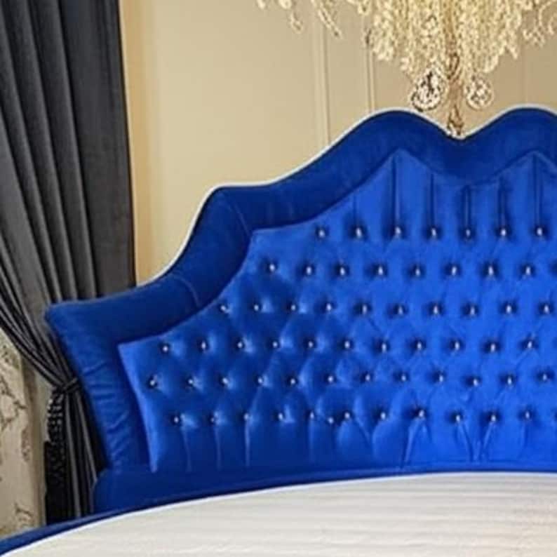 Chesterfield Round Velvet Bed –custom Blue Tufted Bed, Luxury ...