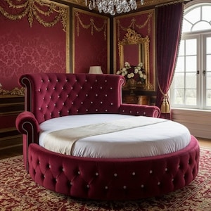 Round Bed With Tall Headboard | Custom Fabric Upholstery | Luxury ...