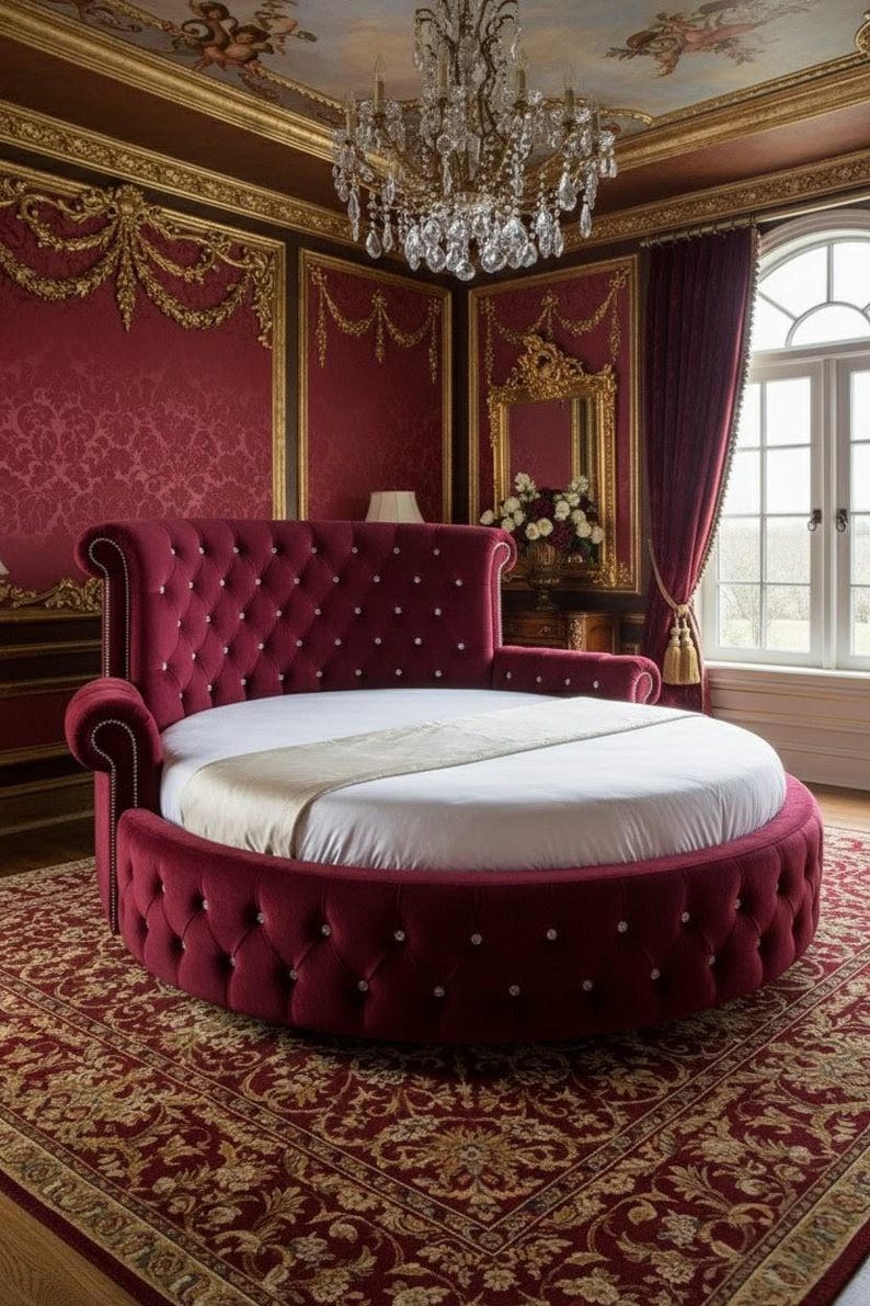 Round Bed With Tall Headboard | Custom Fabric Upholstery | Luxury ...
