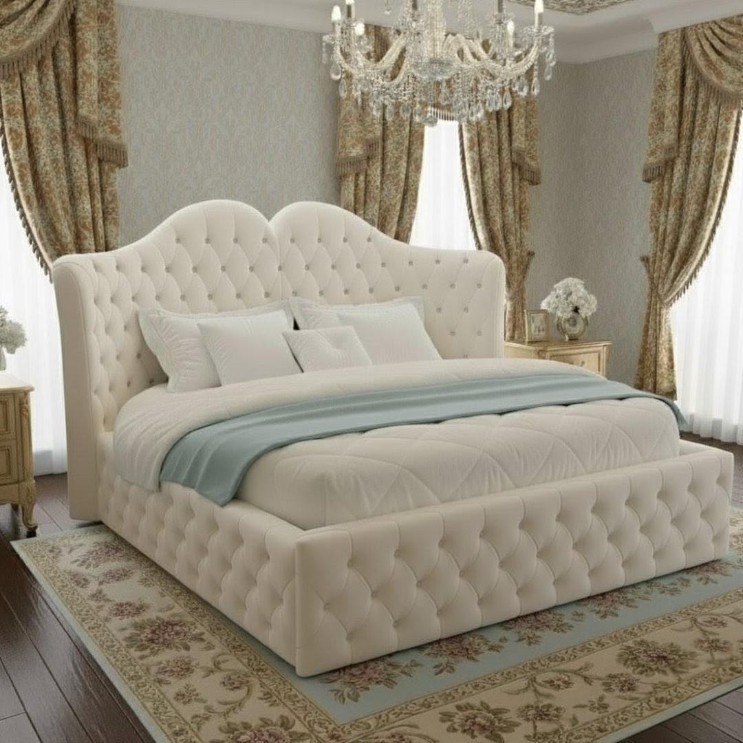 Luxury Tufted Upholstered Bed • Velvet Bed Frame • High Wingback ...