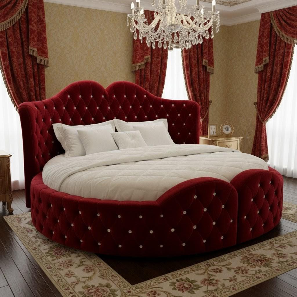 Red Round Bed • Custom Circle Bed • Luxury Velvet Bed • Modern ...