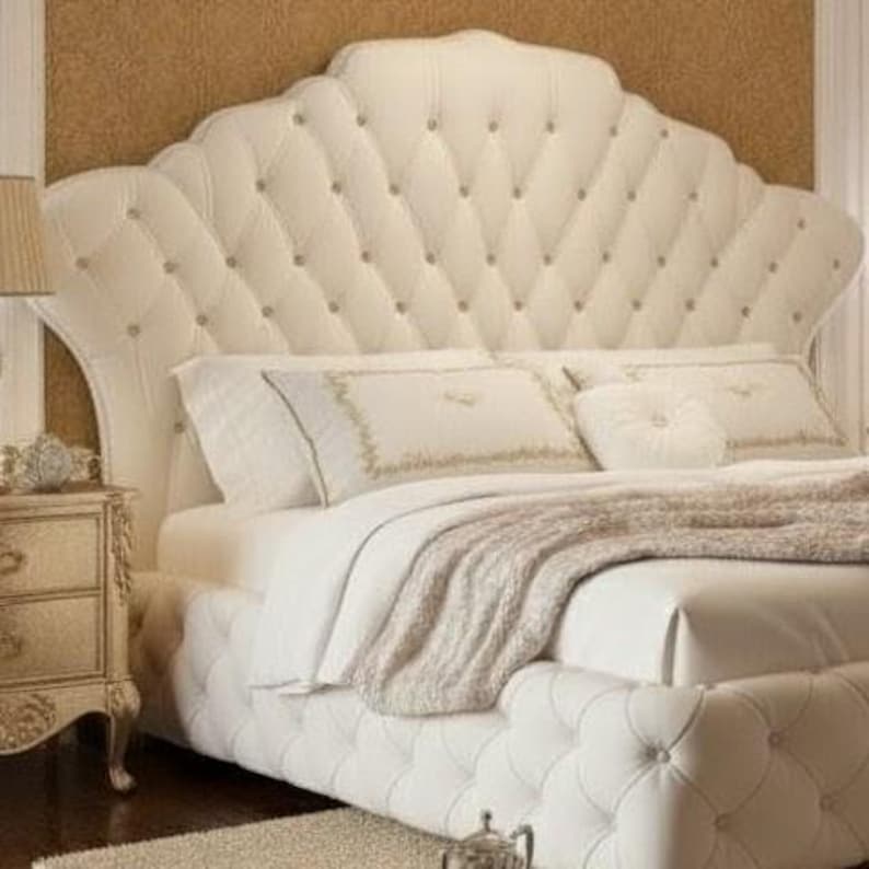 Victorian Style Luxury Tufted Bed – Handmade White Upholstered Bed High ...