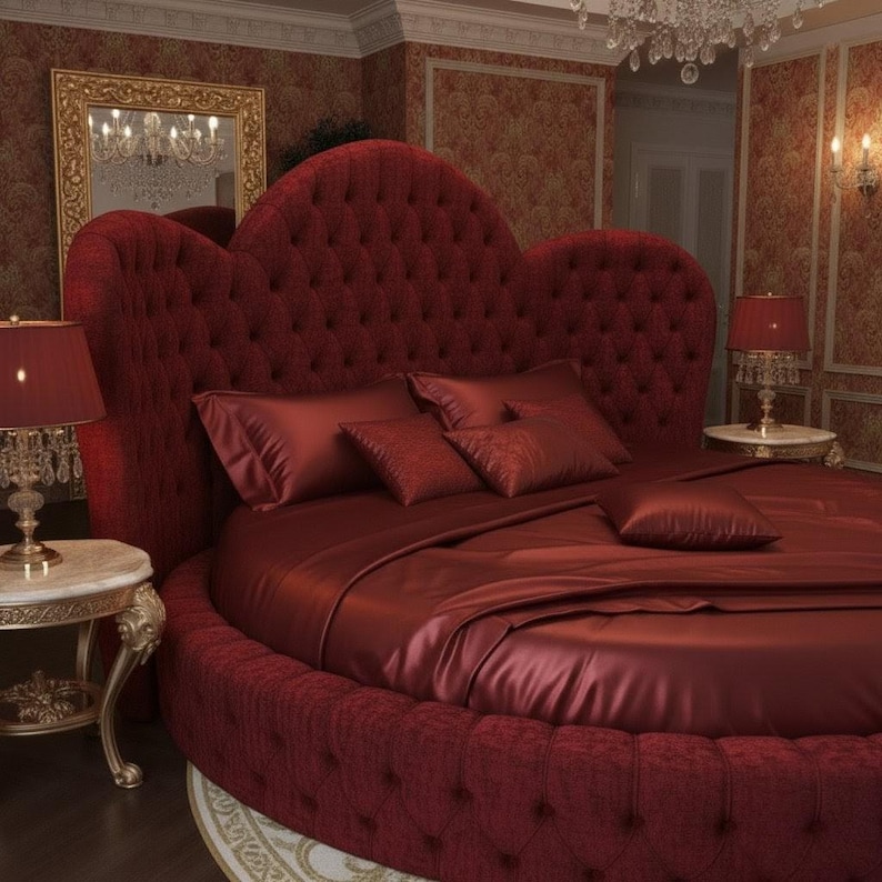 Luxury Round Velvet Bed, Custom Handmade Upholstered Bed With High ...