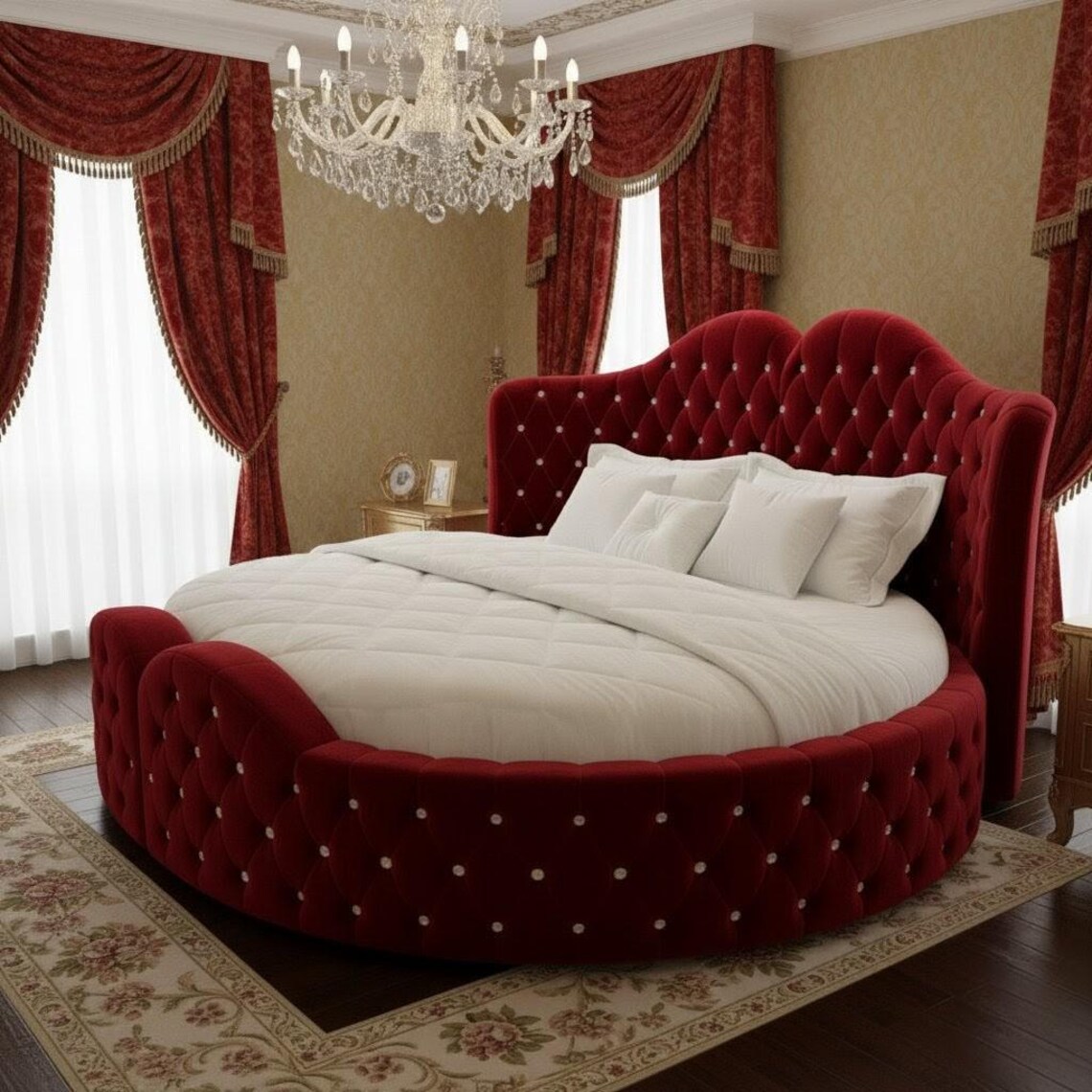 Red Round Bed • Custom Circle Bed • Luxury Velvet Bed • Modern ...