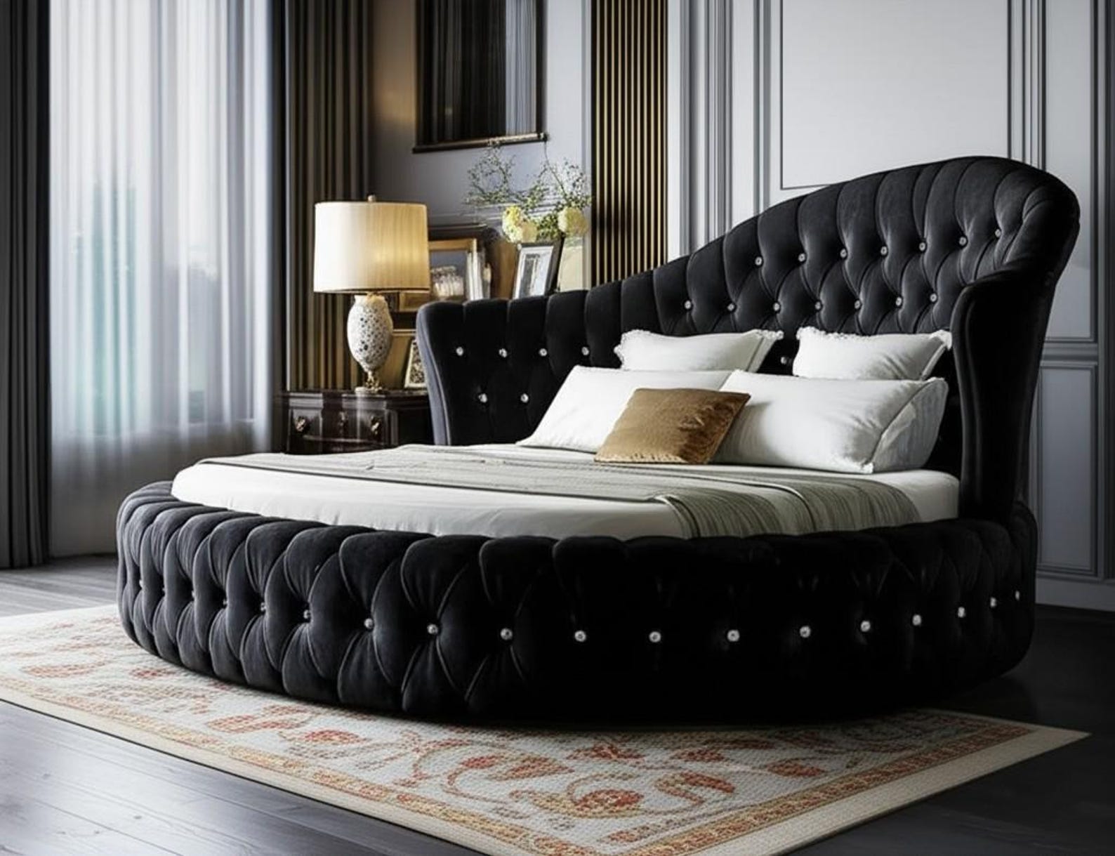 Round Bed Circle Uphlostery Tufted King Queen Full Size Custom ...