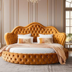 Round Chesterfield Velvet Bed With High Tufted Headboard – Custom ...