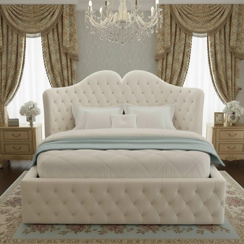 Luxury Tufted Upholstered Bed • Velvet Bed Frame • High Wingback ...
