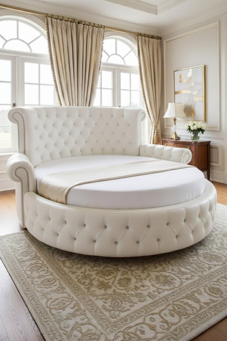 Round Bed With Tall Headboard | Custom Fabric Upholstery | Luxury ...