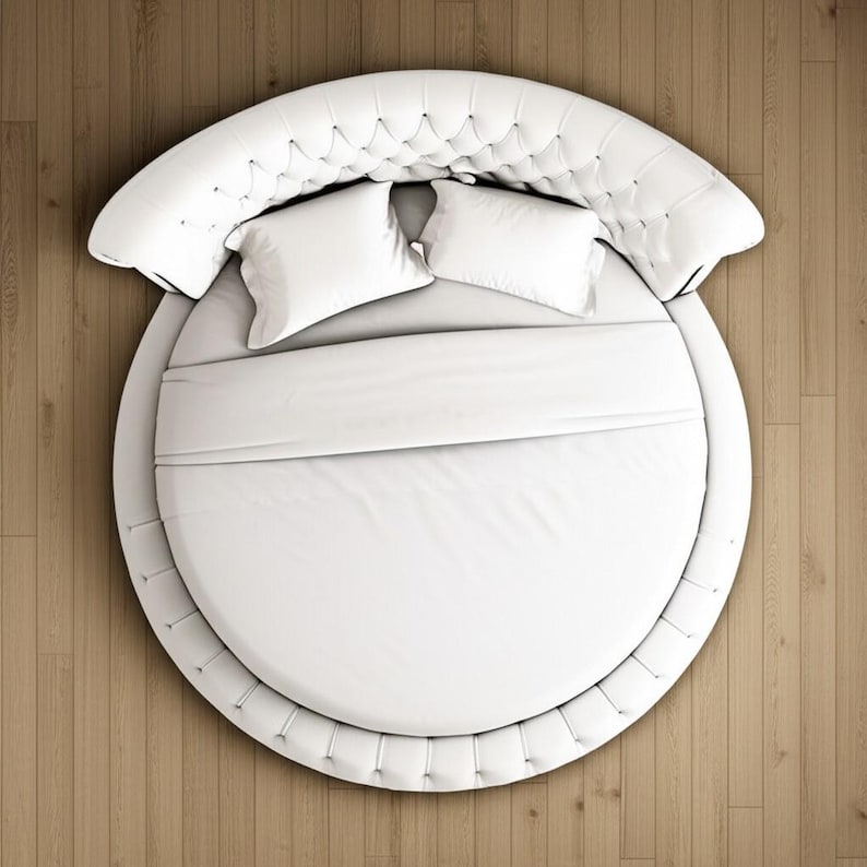 Luxury Round Bed With High Tufted Headboard | Custom Upholstered Bed ...