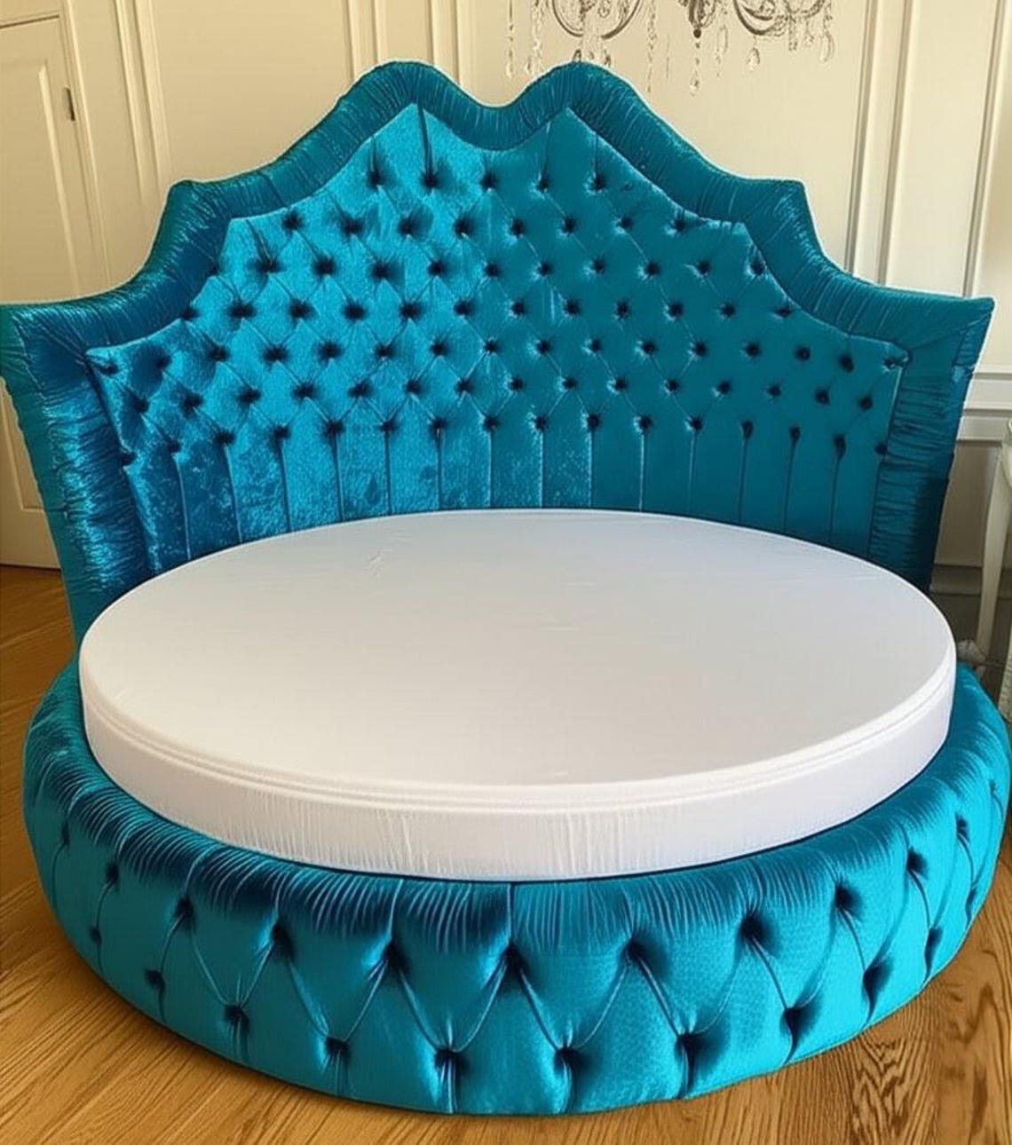 Round Bed With Crown Headboard | Luxury Royal Bed | Custom Round Bed ...