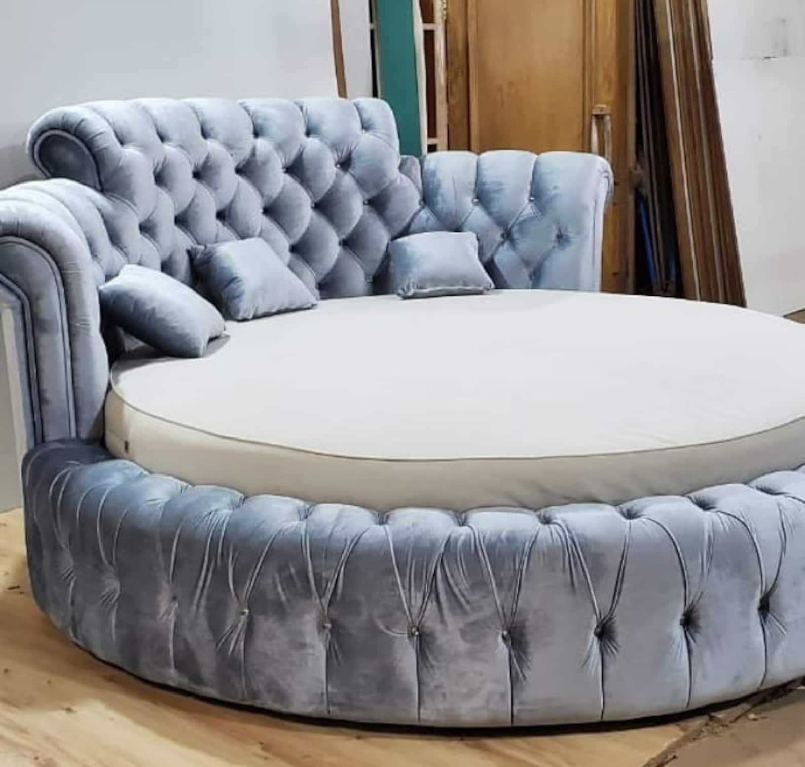 Round Bed Circle Uphlostery Tufted King Queen Full Size Any Color ...