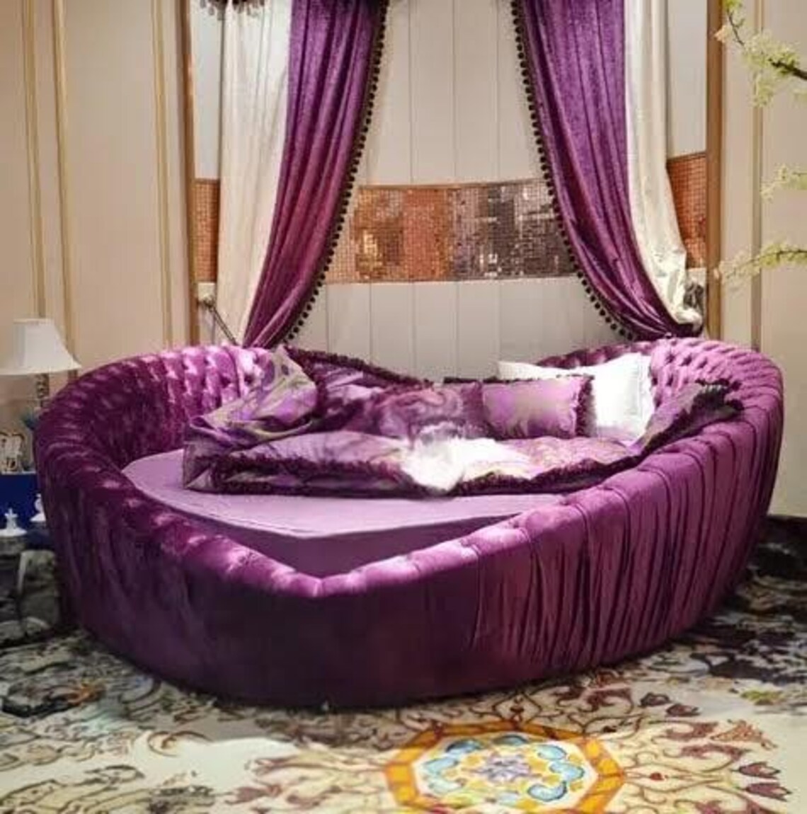 Round Bed Circle Uphlostery Tufted King Queen Full Size Any Color ...