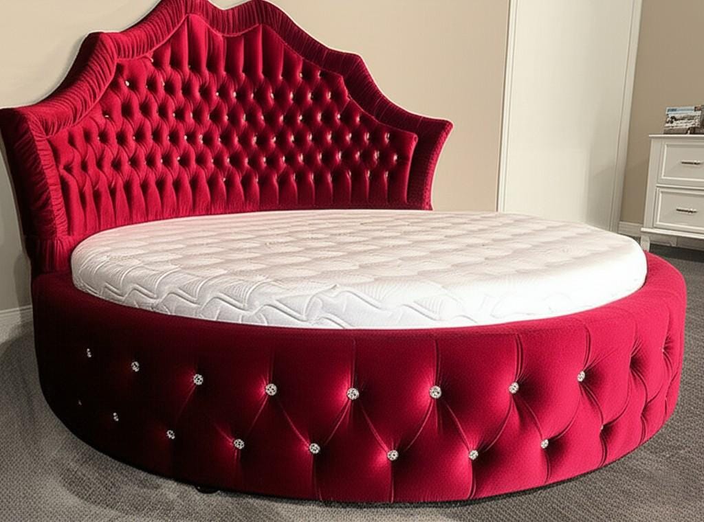 Chesterfield Round Velvet Bed –custom Blue Tufted Bed, Luxury ...