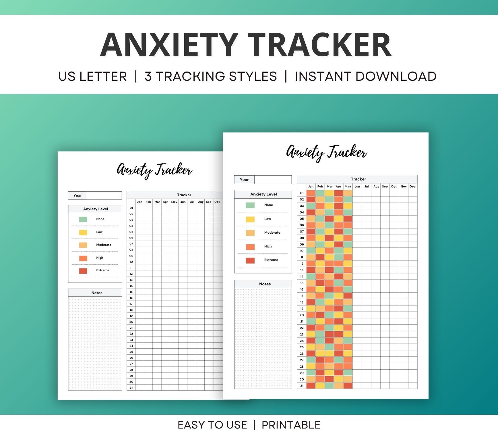 Anxiety Tracker, Daily Anxiety Level Journal, Symptom Tracker, Chronic ...