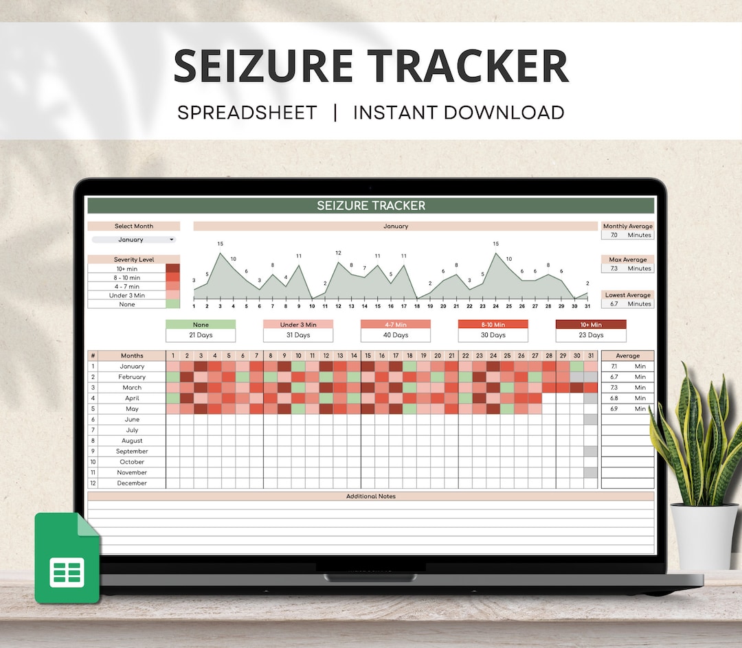 Seizure Tracker Google Sheets, Monthly Seizure Chart, Daily Seizure ...